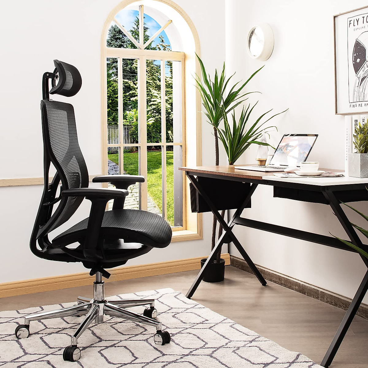 Giantex Ergonomic Office Chair, High-Back Mesh Executive Chair, with Adjustable Headrest, 3D Armrest, Lumbar Support, Reclining Backrest, Swivel Home Desk Chair, Computer Task Chair
