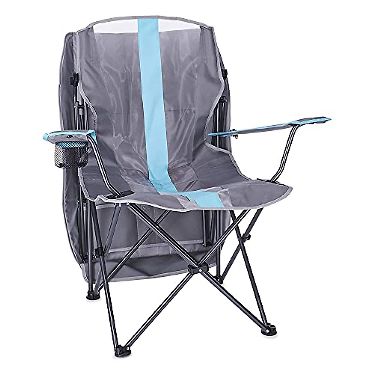Kelsyus Premium Portable Camping Folding Outdoor Lawn Chair w/50+ UPF Canopy, Cup Holder, & Carry Strap, for Sports, Beach, Lake, Blue & Gray (2 Pack)