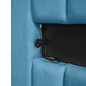 Voohek Queen Size Upholstered Platform Bed with Built-in LED Lighting, Inner Shelf Headboard and USB Charge Ports, Modern Bedframe w/Lift-Up Underneath Storage Space, Blue