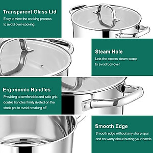 TeamFar 5 QT Stock Pot, Tri-ply Bottom Stainless Steel Stockpot Cooking Soup Pasta Pot with Lid for Gas/Induction/Electric Stoves, Non-toxic & Heavy Duty, Double Handles & Dishwasher Safe