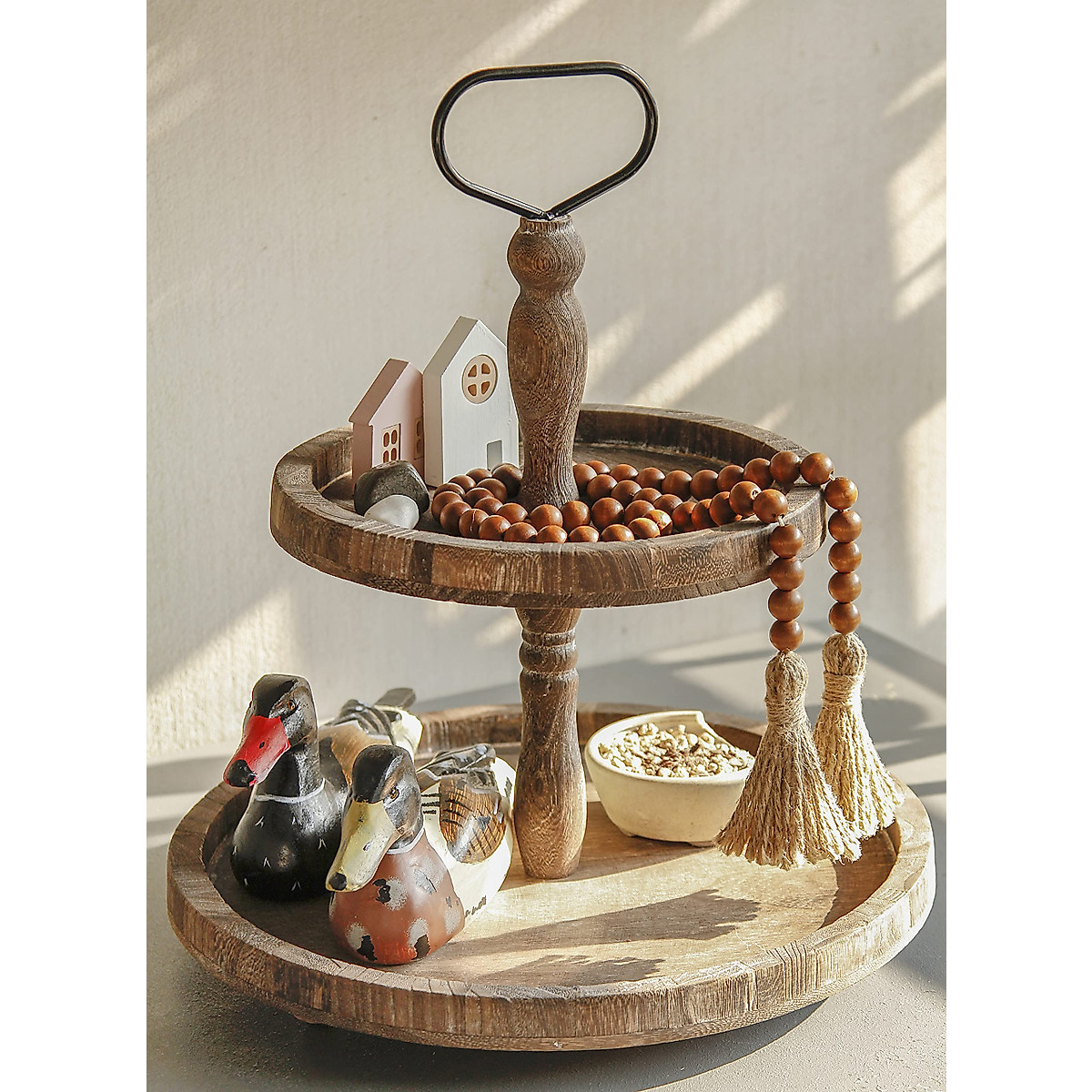 Meplait 39in Wood Bead Garland Farmhouse with Tassels,Versatile Prayer Beads Boho Chic Wall Hanging Home Decor (Brown)