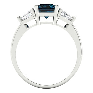 Clara Pucci 2.97ct Emerald Trillion cut 3 stone Solitaire Natural London Blue Topaz gemstone designer Modern Ring 14k White Gold