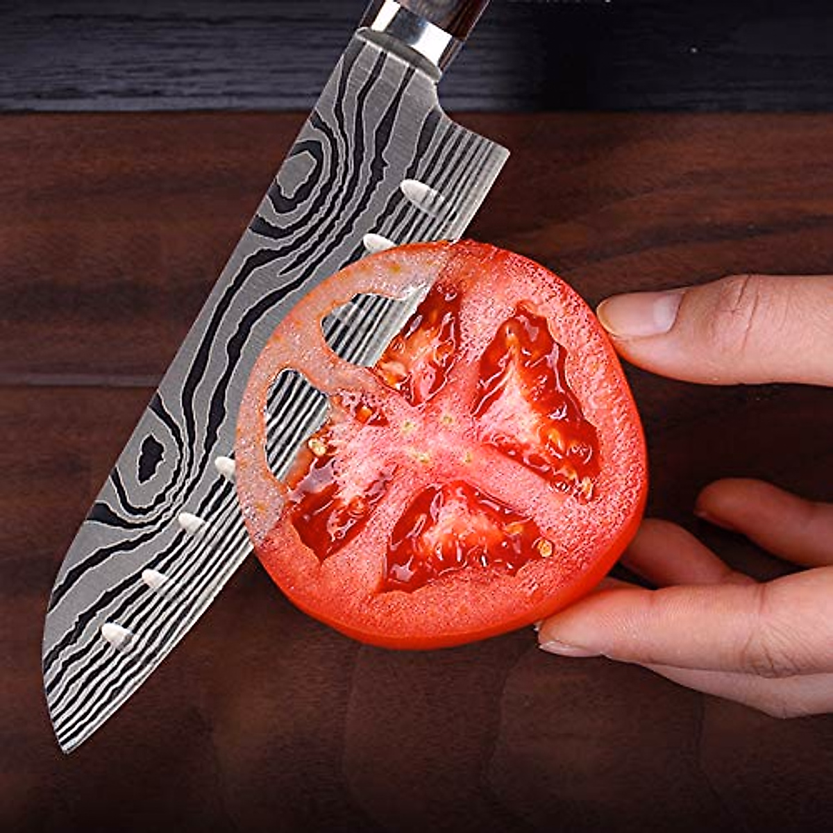 Joyspot Chef's Knife - 7 Inch Japanese Santoku Kitchen Knife - High Carbon German Stainless Steel - Razor Sharp - Stain & Corrosion Resistant - Awesome Edge Retention with Ergonomic Handle