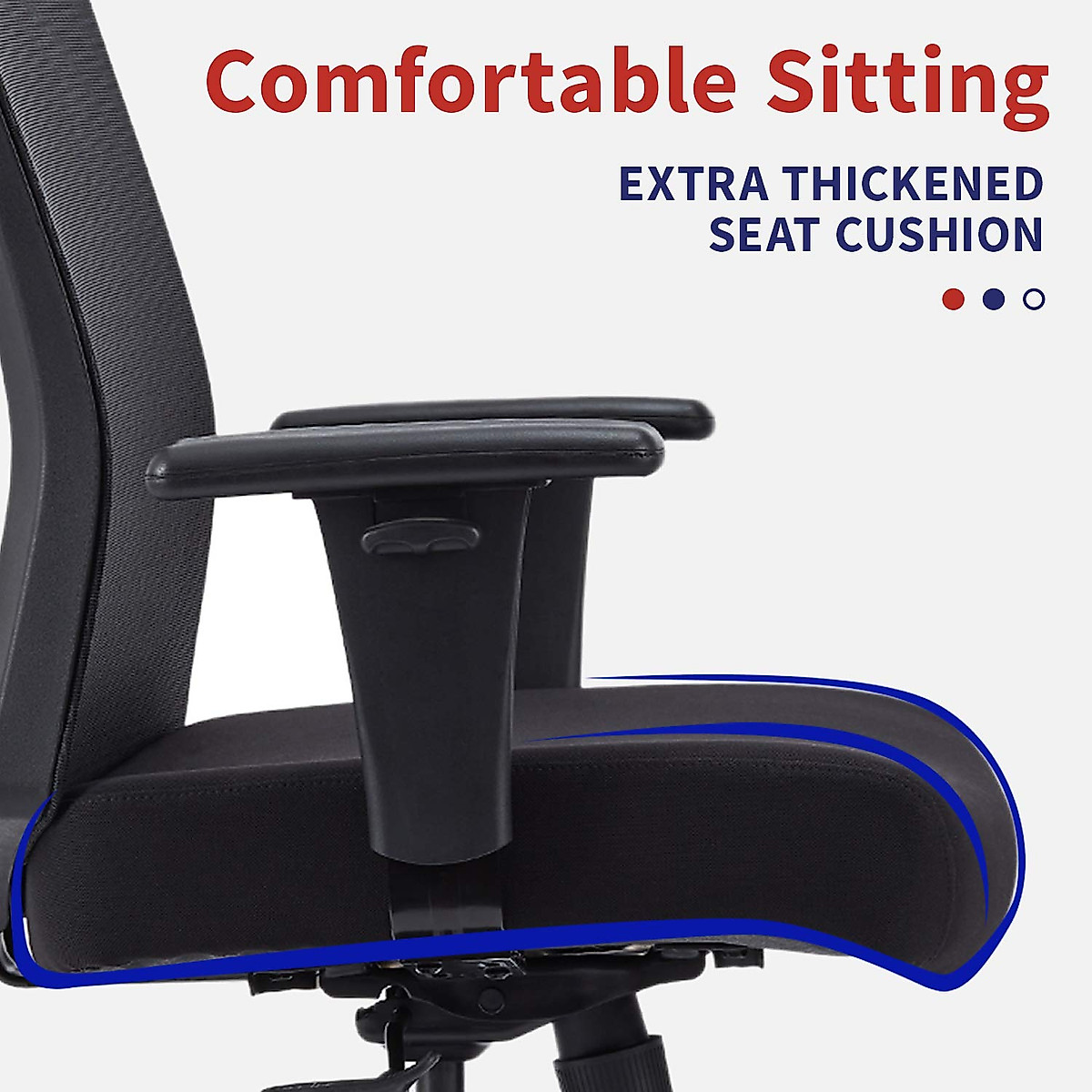 CLATINA Big and Tall Office Chair 400lbs, Heavy Duty Ergonomic Mesh Chair, Computer Executive Desk Chair with Wide Thick Seat, Adjusting Arm, Waist Support Swivel Task Seats