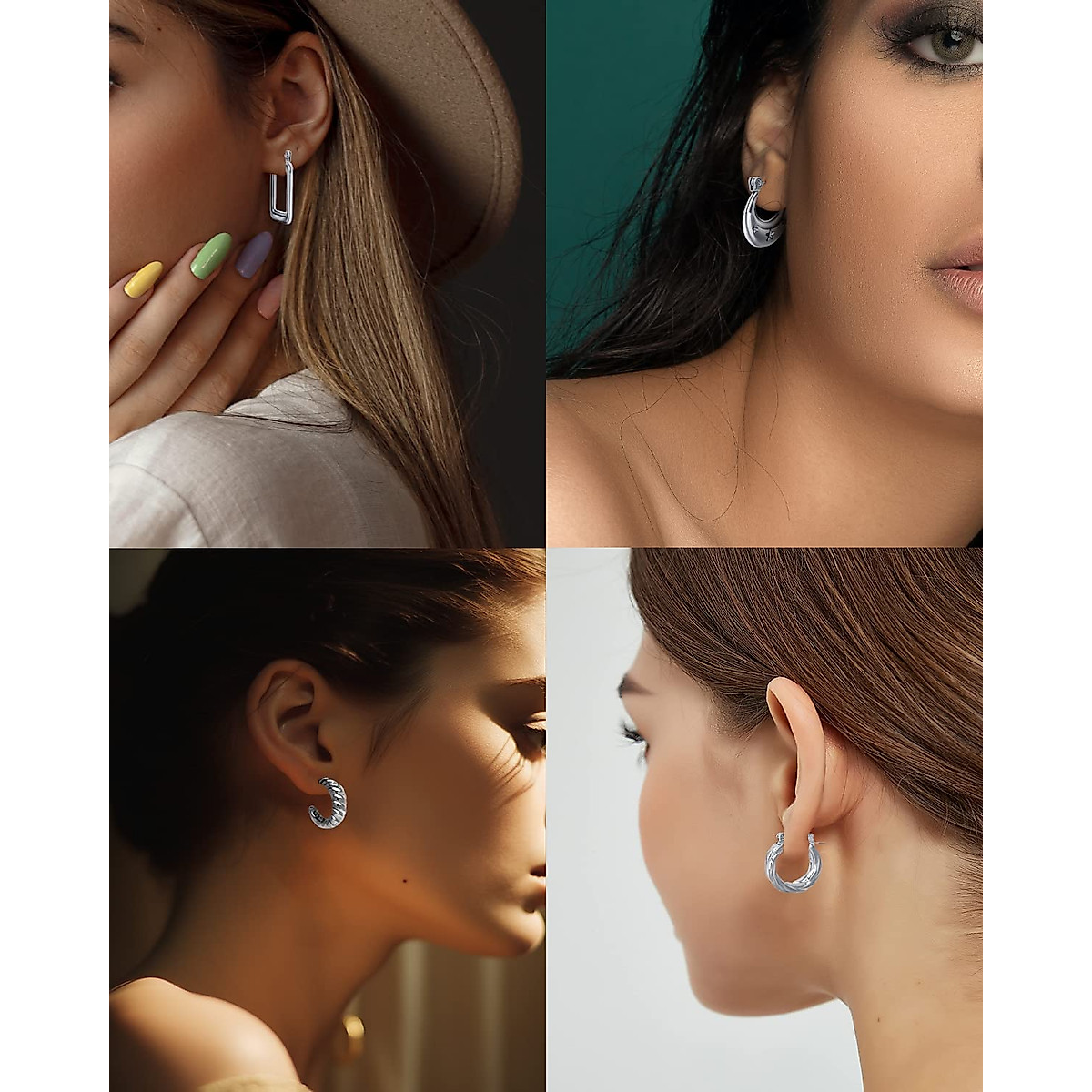 Jannisa Women's 8 Pairs Hypoallergenic Stainless Steel Chunky Silver Hoop Earrings Set, Gold Earrings for Women, Trendy Jewelry Earrings for Daily Wear