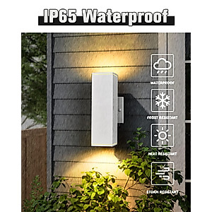 Ken & Ricky Outdoor Wall Lights, Modern Exterior Up and Down Wall Sconces, Square Porch Lights Outdoor Wall with Sanded White Finish - 2 Pack