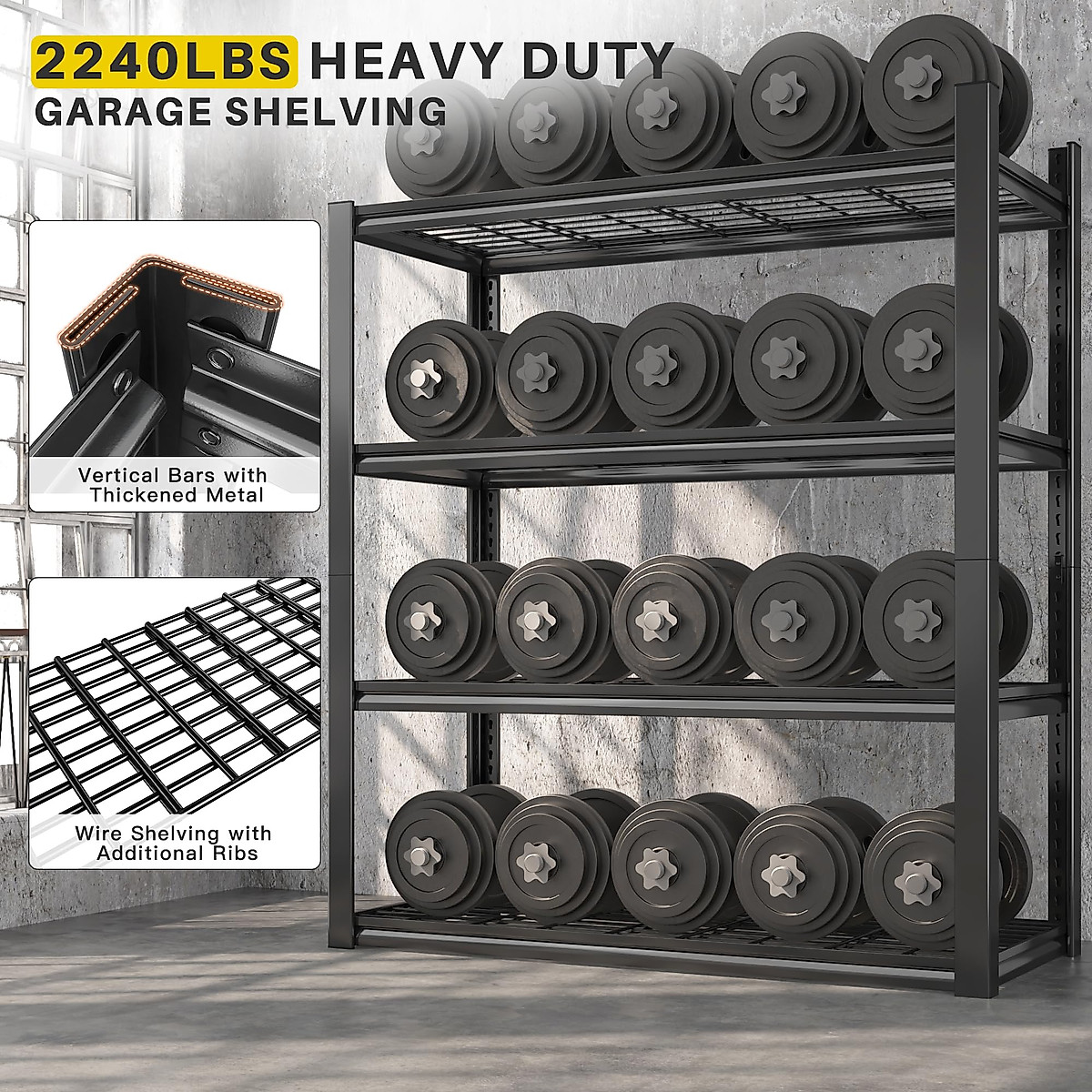 REIBII 40" W Garage Shelving 2240 LBS Storage Shelves Heavy Duty Shelving 4-Tier Adjustable Metal Shelves for Garage Shelves Rack Industrial Utility Shelf for Basement Warehouse,40" W X19.5 D X59.5 H