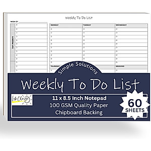 Weekly TO DO List Notepad, 50 Page Task Planner Pad w/ Daily Checklist, Priority ToDo Checkbox & Note Sections. Desk Notebook Pad to Organize Office. 11 X 8.5, A4 Sheets. Made in the USA.