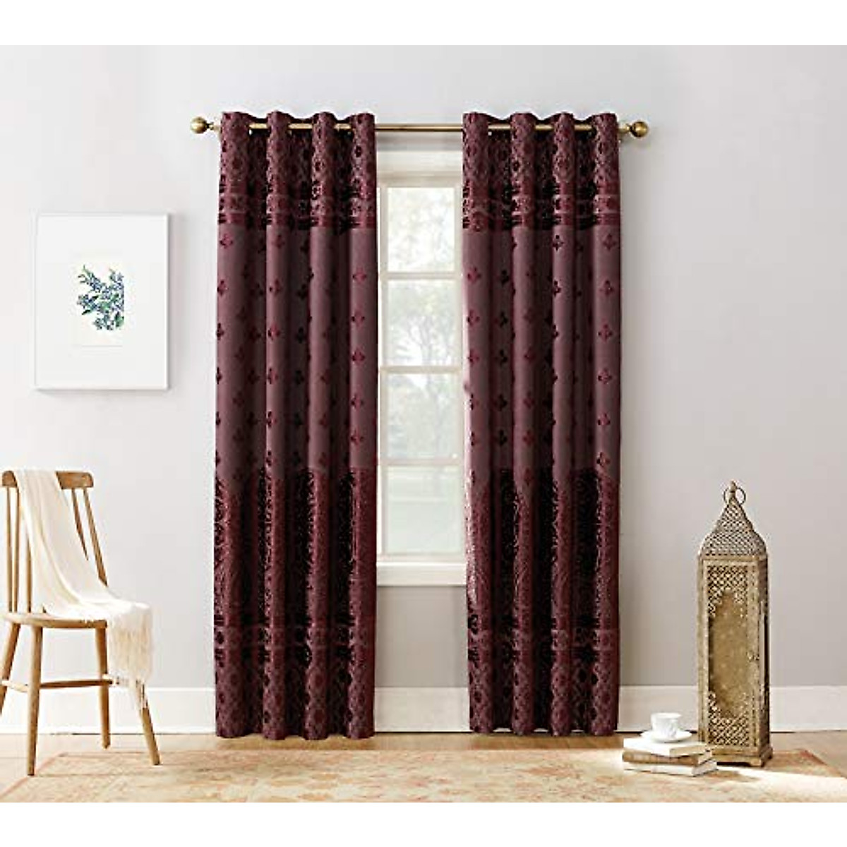 Sun Zero Elidah Medallion Bonded Velvet Thermal Extreme Total Blackout Grommet Curtain Panel, 50" x 84", Merlot