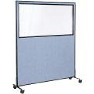 Global Industrial 60-1/4"W x 99"H Mobile Office Partition Panel with Partial Window, Blue