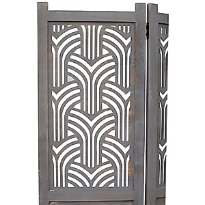 Legacy Decor 3 Panels Room Divider Rustic Wood w/Decorative Cutout Grey