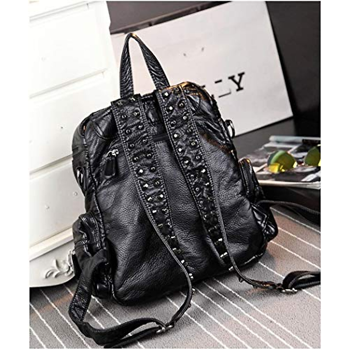 Ro Rox Calamity Womens PU Punk Gothic School Uni Studded Backpack - Black