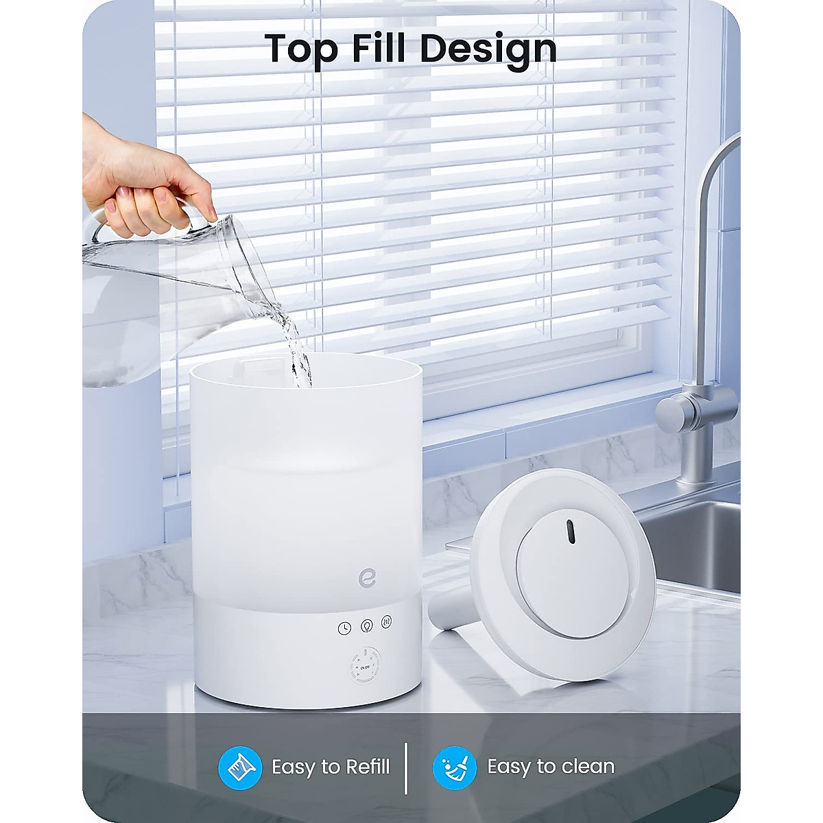 Cool Mist Humidifiers for Bedroom Large Room, Esemoil 2.5L Smart WiFi Baby Air Humidifier with Top-Fill & 28dB Quiet, 24H Ultrasonic Diffuser for Plants, 8 Color Light, Voice Control, Works with Alexa