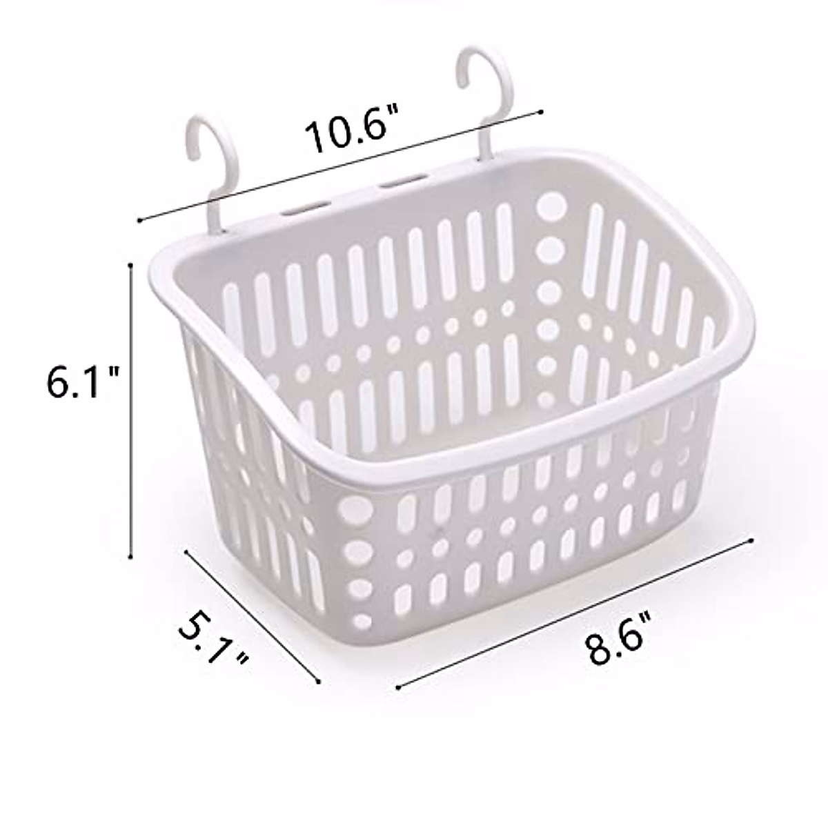 Doitxue 5PCS Plastic Hanging Baskets for Shower, Hanging Basket Organizer with Hooks, Rectangle 10.6Inches Small Hanging Storage Basket (Grey)