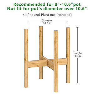 Ruichang Bamboo Holder Mid Century Modern Plant Stands for Indoor Plants Flower Pot Stand Hold Up to 10.6 Inch Planter( Wood Plant Stand Only)
