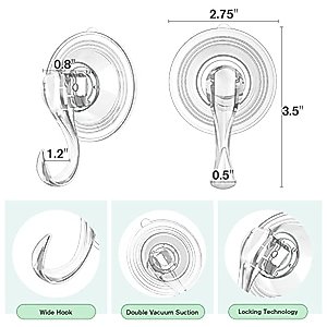 VIS'V 2 Pcs Large Suction Cup Hooks with 2 Pcs Small Suction Cup Hooks