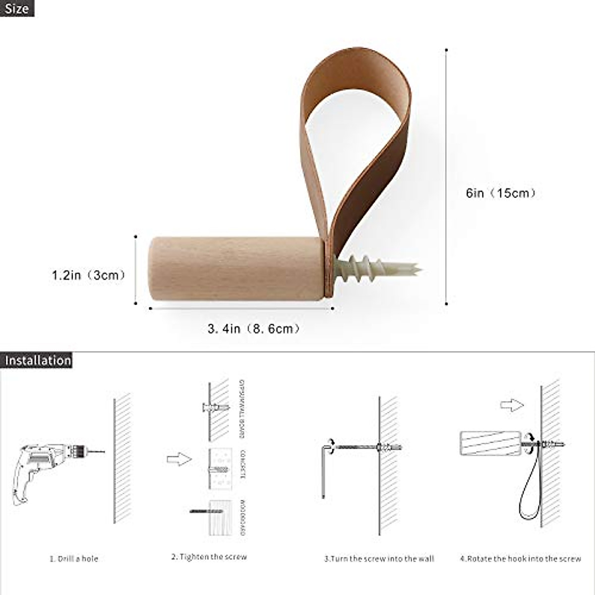 XAOMLP Wooden Coat Hooks Wall Mounted Vintage Single Organizer Hangers, Handmade Craft Hat Rack 3pcs