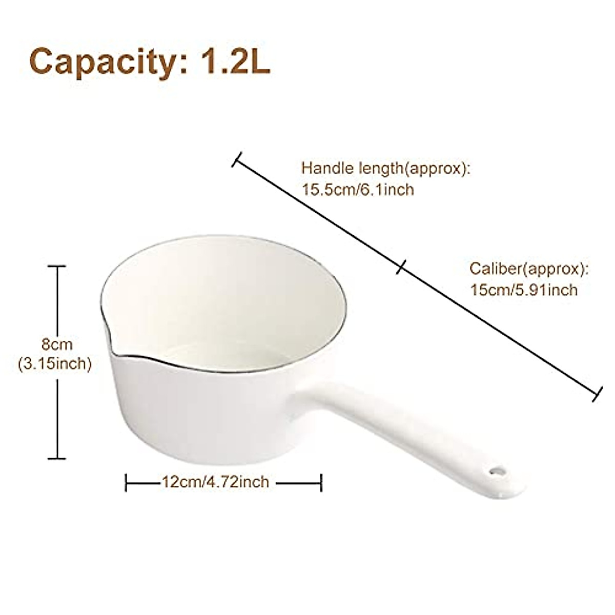 CALIDAKA 1.2L Enamel Milk Pan, Mini Butter Warmer, Enamelware Saucepan Pan with Pour Spout, Nonstick Enamel Milk Pot, Enamel Melting Pot for Induction Electric Gas Stoves