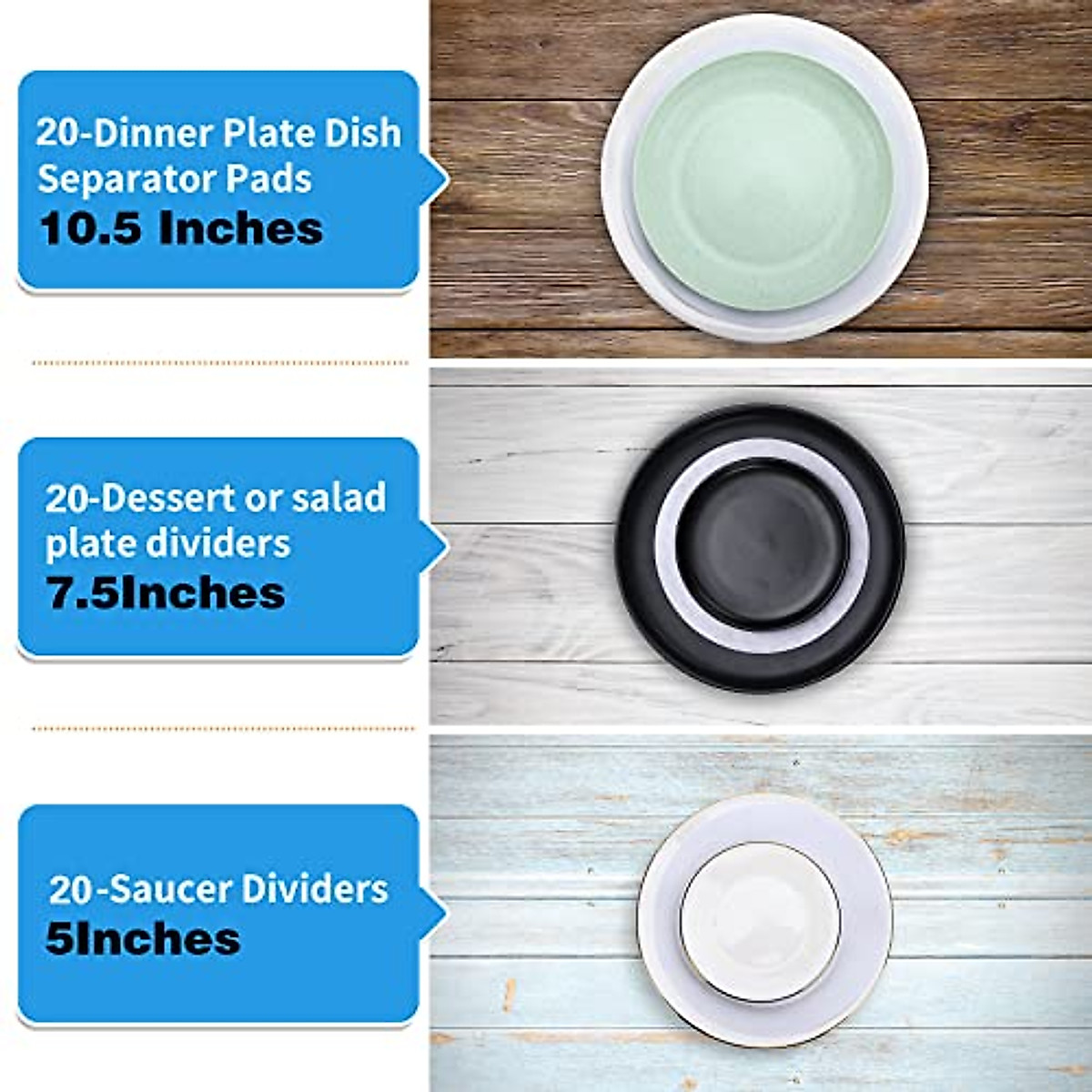 Plate Separators Storage, Set Of 60 And 3 Different Size, Thick and Premium Soft Felt Plate Dividers For China/Dish/Coffee Saucers Protecting and Stacking