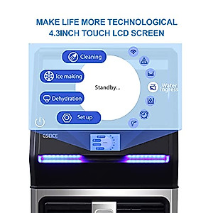 GSEICE Commercial Ice Maker Machine 200LBS/24H, Advanced 4.3 inch Touch Screen, 70LBS Food-Grade Materials Storage Bin, 304 Stainless Steel Ice Making Machine Perfect for Home and Business