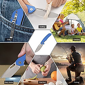 GVDV 9Cr18Mov Stainless Steel Pocket Knife with Ball Bearing Flipper, 3.6”Blade Folding Knife with G10 Handle, EDC Pocket Knives for Hunting Camping Fishing, Gifts for Men Women, Large (Blue)