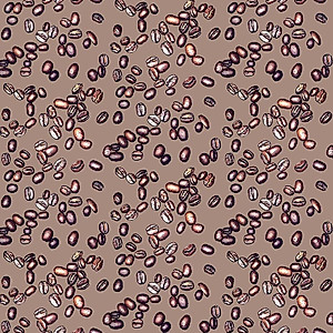 Coffee Beans Design 100% Cotton Quilting Fabric by The Yard (Brown, Light Brown, Tan, White)