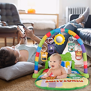 BIBIELF Baby Play Mat, Kick Play Piano Activity Gym Mat with Musical Light Activity Center & Play Piano, Baby Early Development Toys Gift for Newborn Infants Toddlers