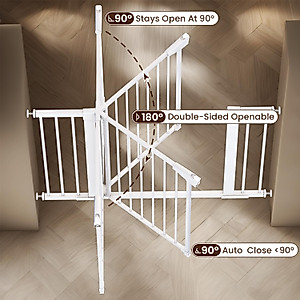 Mumeasy Baby Gate for Stairs, 29.6"-46" Pressure Mounted Pet Gate with Walk Through Door, Auto Close Dog Gate for House, Stairs, Doorways