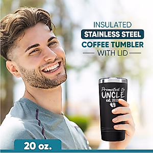 shop4ever Promoted to Uncle Est. 2025 Tumbler Insulated Tumbler 20 oz. with Lid, Stainless Steel Cups Travel Coffee Mug New Uncle Baby Announcement Gift (Black)