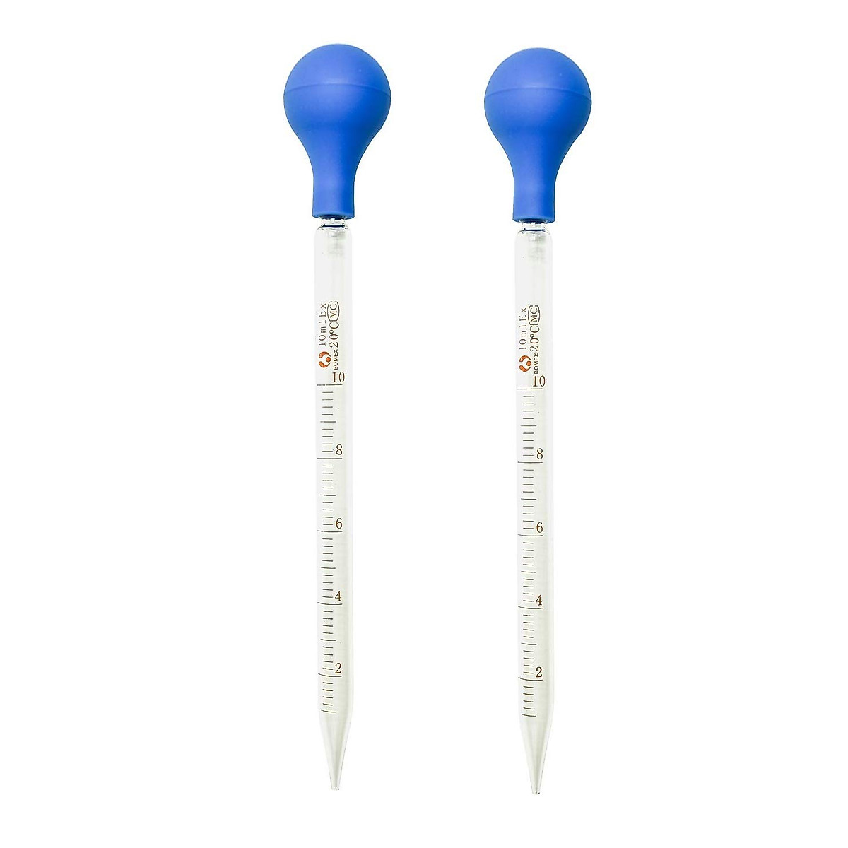 HIBATUL INC (2 Pack) Glass Graduated Medicine Dropper Pipettes Lab Dropper with Blue Rubber Cap and Scale (10ml (2 Pack))