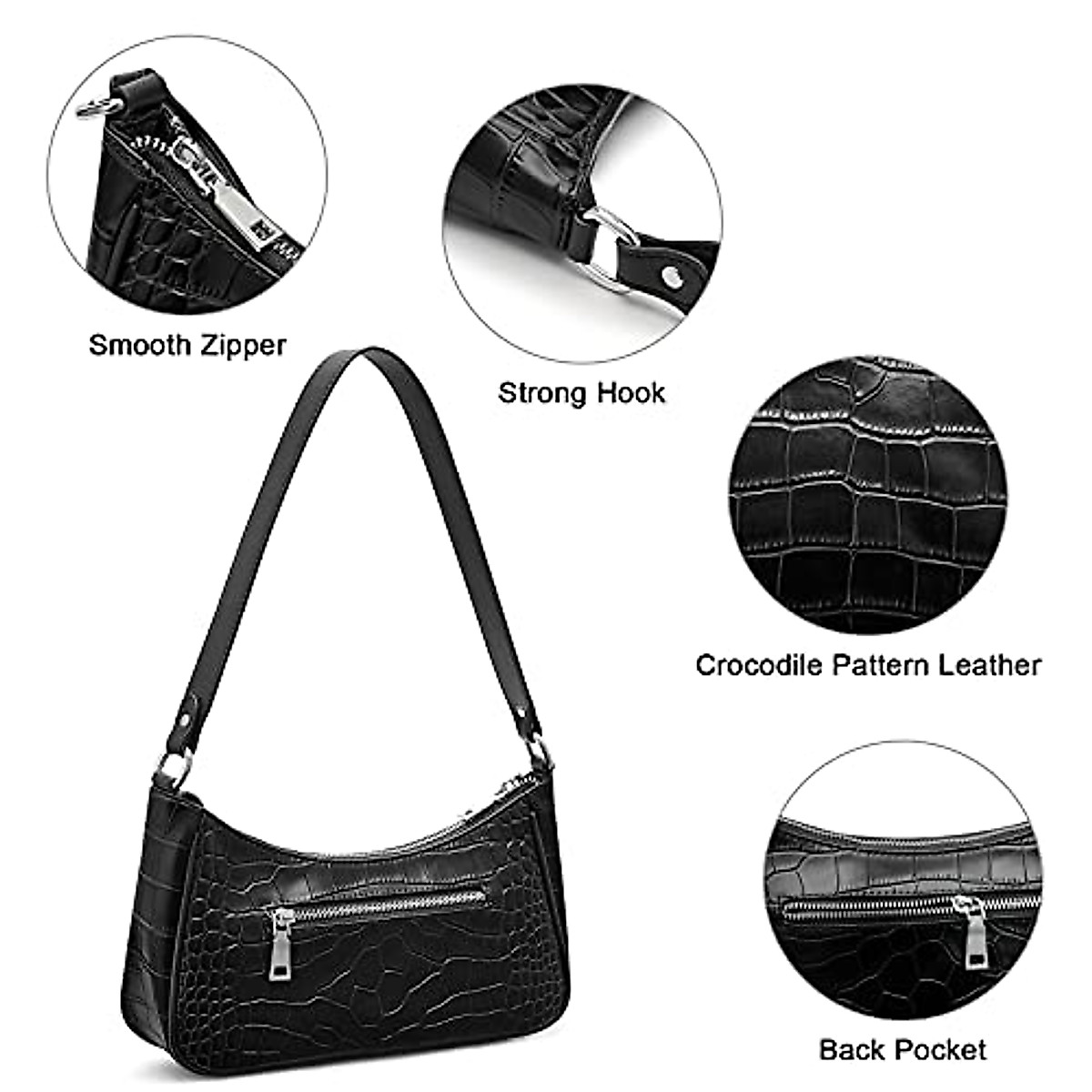S-ZONE Genuine Leather Shoulder Bag for Women Hobo Purse Handbag Crocodile Pattern Zipper Small Classic
