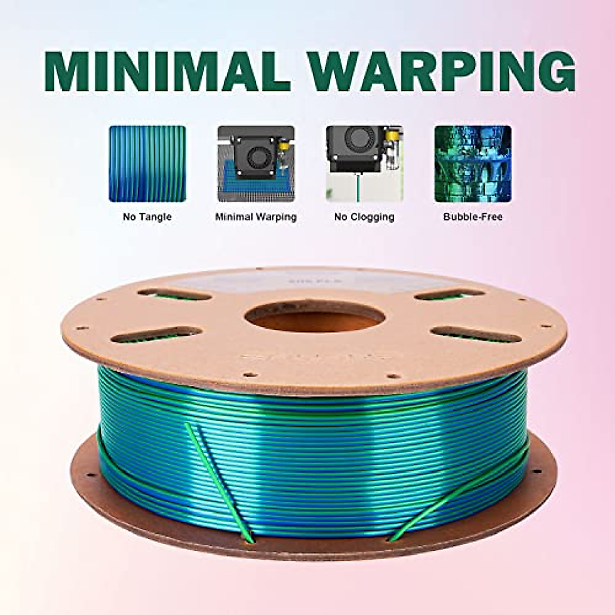 ERYONE Silk Dual Color Filament PLA 3D Printer 1.75mm +/- 0.03mm, Coextrusion Filament PLA Shiny Filament 1kg(2.2lbs), Blue Green