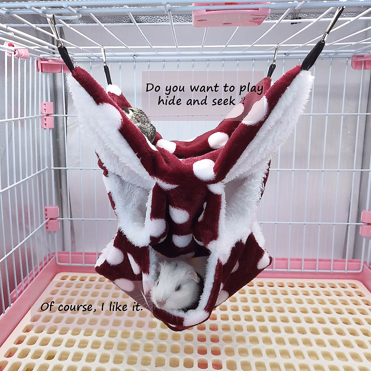 LEFTSTARER Rat Ferret Sugar Glider Cage Hammock Bedding Small Pet Cage Accessories Toy Triple-Layer Hammock Bedding for Hamster Guinea Pig Sugar Glider Rat Ferret Chinchilla Playing Sleeping(Red)