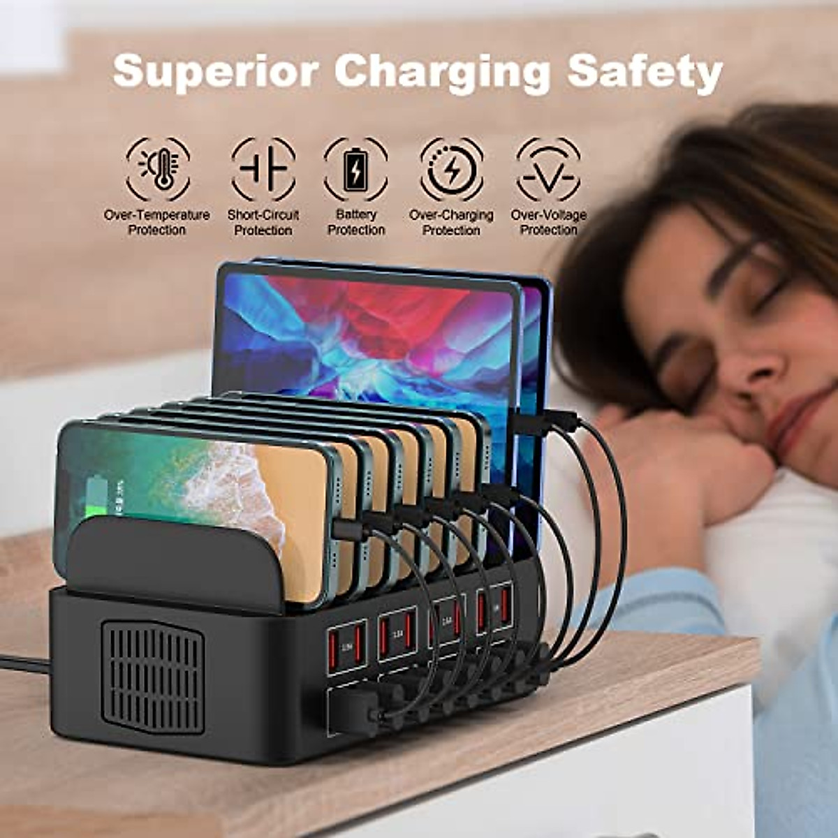 Charging Station for Multiple Devices,Cinlinso 175W/35A 16 Port USB Fast Charging Station,Multi Device Charger Organizer Compatible with iPad,Tablet,Kindle Cell Phone and Other Electronic