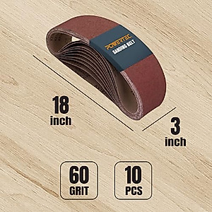 POWERTEC 110800 3 x 18 Inch Sanding Belts, 60 Grit Aluminum Oxide Belt Sander Sanding Belt for Portable Belt Sander, Wood & Paint Sanding, Metal Polishing, 10PK