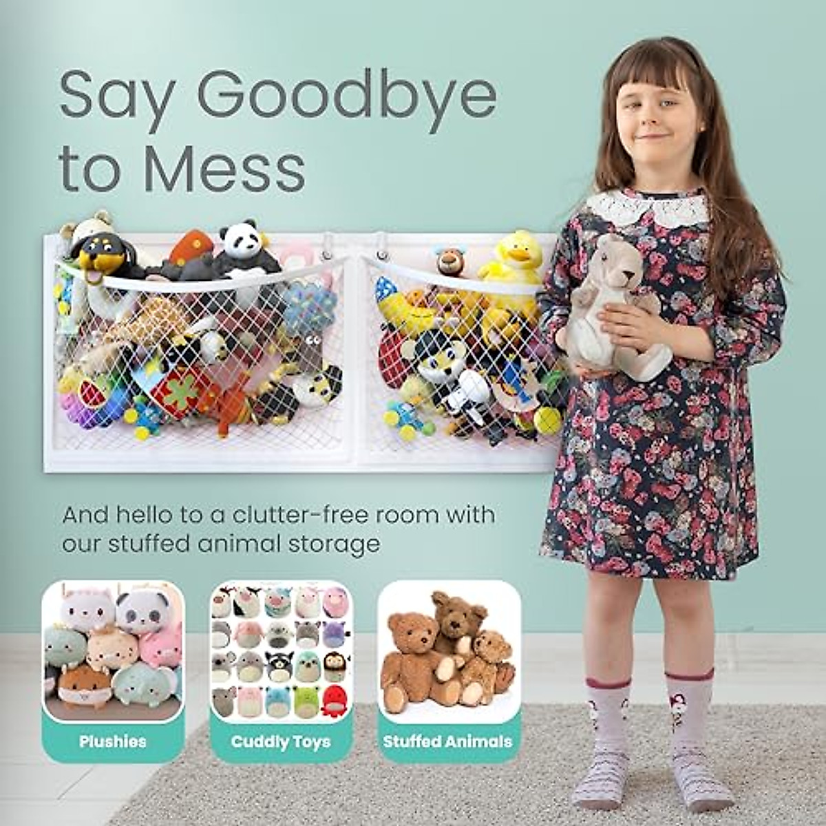 Stuffed Animal Storage Ideas, Stuffy Storage, Stuffed Animal net or Hammock, Kids Wall Corner Stuffed Animals Toy Hammock , Holder, Bear Organizer, Basket, Stuff, Zoo, Hardware Included (White)