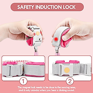 Toddler Leash 2 Pack, Kids Leashes for Backpack, Key Lock and Induction Lock, Anti Lost Wrist Links Baby Walking Harness for Travel Outdoor Activities(Light Pink+Green)