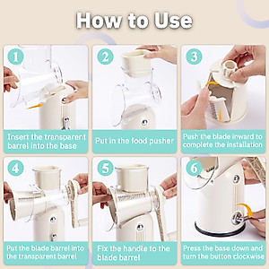 ENERGEVITY Manual Rotary Cheese Grater with Handle, 5 in 1 Replaceable Stainless Blades Cheese Shredder,Strong Suction Base Vegetable Slicer with Cleaning Brush & Bonus Storage Box for Blades (green)