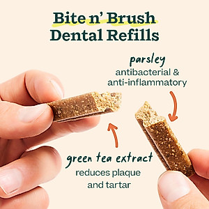 WOOF - Bite n' Brush Refills for The Dog Toothbrush Toy - Scrub Plaque and Tartar from Your Dog's Teeth and Mouth - Dog Dental Chew Toy Treats - Approximately 16 Refills