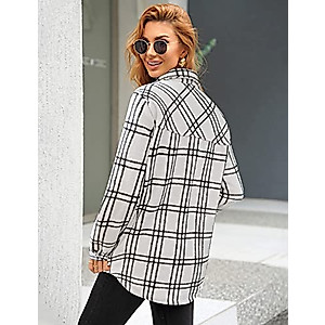 luvamia Womens Coats And Jackets Long Shacket Jacket Women Jacket For Women Office Oversized Quilted Utility Jacket For Women Beige Shirts For Women Beige Jacket For Women Black White Plaid Size Small