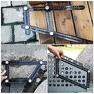 Six-Sided Aluminum Alloy Angle Measuring Tool, Angle Ruler Template Template Tool Full Metal Measuring Rules Layout Tool for Handymen Builders DIY Carpenters Craftsmen