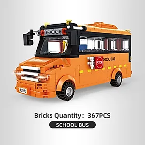 Wange School Bus Toys for Kids Children's Building Blocks London Bus Vehicles Model Kid's Creative Car Gift Construction PlaySet (School Bus)
