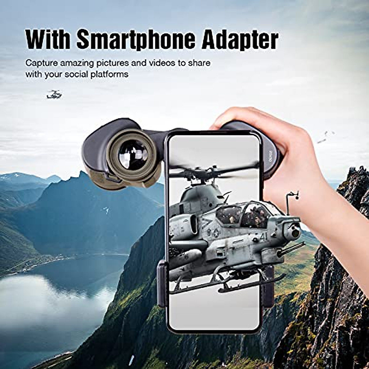 20x50 Military Binoculars for Adults with Smartphone Adapter - Compact Waterproof Tactical Binoculars for Bird Watching Hunting Hiking Concert Travel Theater with BAK4 Prism FMC Lens, Mud