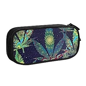 BYTKMRY A Puff In Time Weed Marijuana Large Capacity Double Zipper Pen Bag Portable Pencil Case Stationery Organizer Pouch For Boy Girl