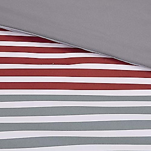 Comfort Spaces Twin Comforter Sets with Sheets - Bed in a Bag 6 Pieces Teen Bedding Sets Twin, Red and Grey Stripes Bedding Twin, College Twin Bed Set with 2 Side Pockets Bedroom Organizer