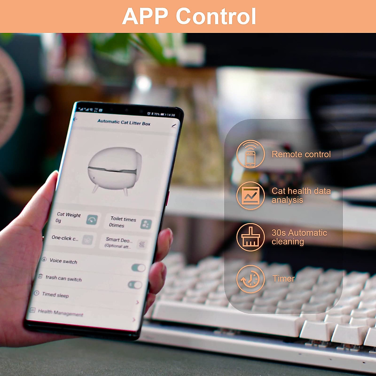 Self-Cleaning Cat Litter Box, FRAPOW No Scooping Automatic Cat Litter Box Safety Protection Extra Large Cabin Weight Sensor APP Control Timer Smart Cat Litter Box Washable Cleaning Cabin