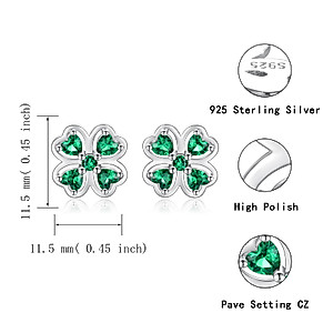 Irish Four Leaf Clover Jewelry for Women:925 Sterling Silver St Patricks Day Shamrock Rings Earrings Green Heart Luck Jewelry Gift for Women (Stud A)