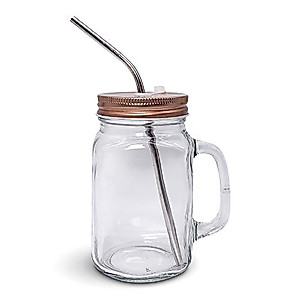Home Suave 20oz Mason Jar Mug with Handle, Regular Mouth, Lid with Reusable Stainless Steel Straw, Rose Gold, Kitchen GLASS 20 oz Jars, Dishwasher Safe