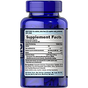 Puritans Pride Triple Strength Glucosamine Chondroitin with Vitamin D3 Caplets, 160 Count