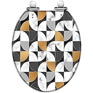 Round Toilet Seat Marble Repeating marble texture Geometry floor Mosaic Resin Toilet Seat with Quietly Close Quick Release Hinges Decorative Toilet Seat with Cover Easy to Clean and Install